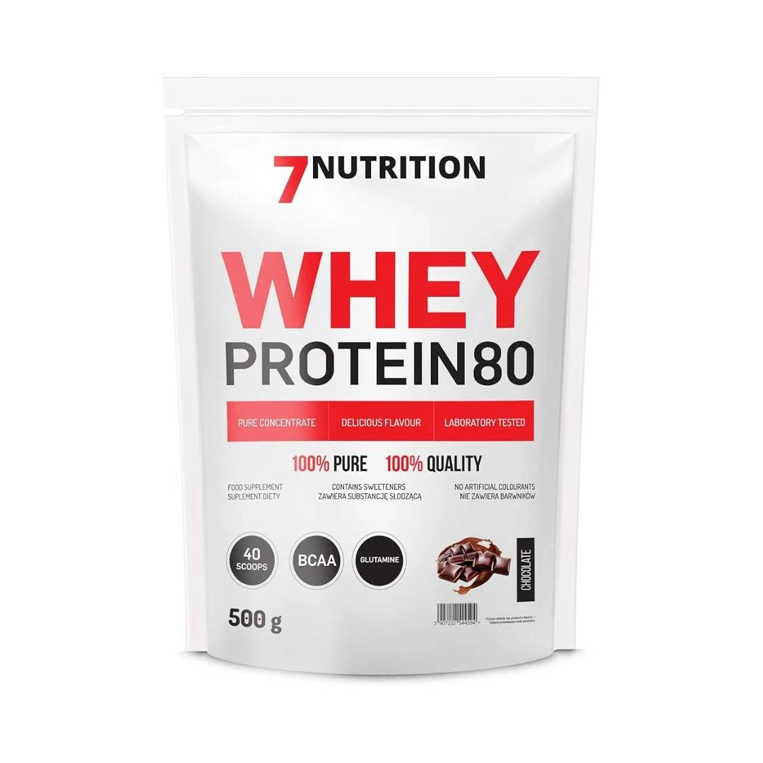 7 NUTRITION WHEY PROTEIN 80 Chocolate 500 g; za Povećanje Mišićne Mase ...