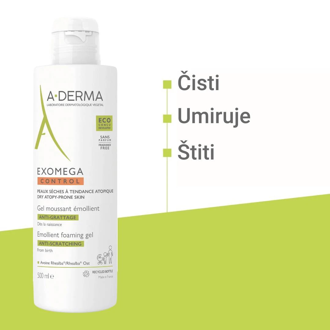A-DERMA EXOMEGA Control Penušavi Gel za Kupanje 500 mL, | eApoteka