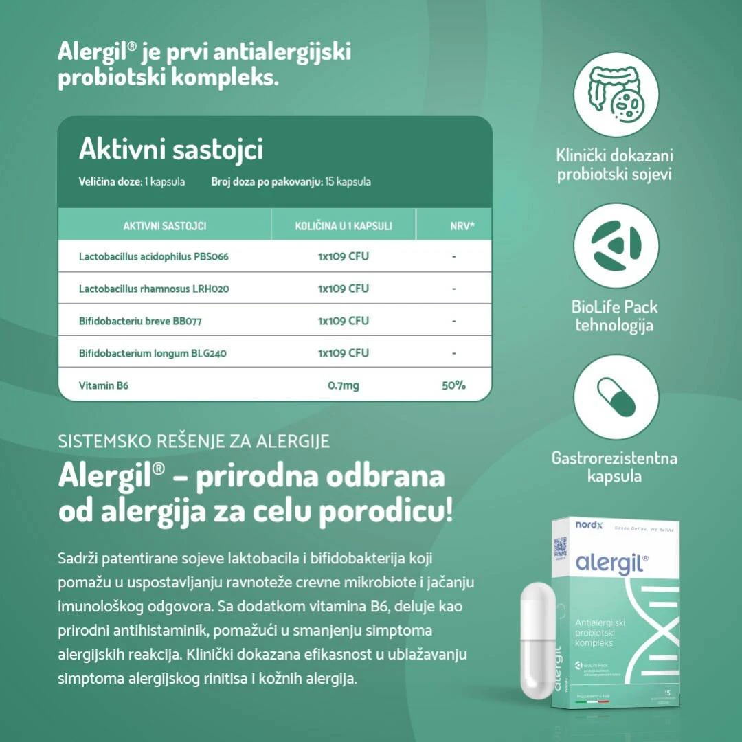 NORDx Alergil® Antialergijski Probiotik za Celu Porodicu, Pomaže i kod Atopijskog Dermatitisa 15 ...