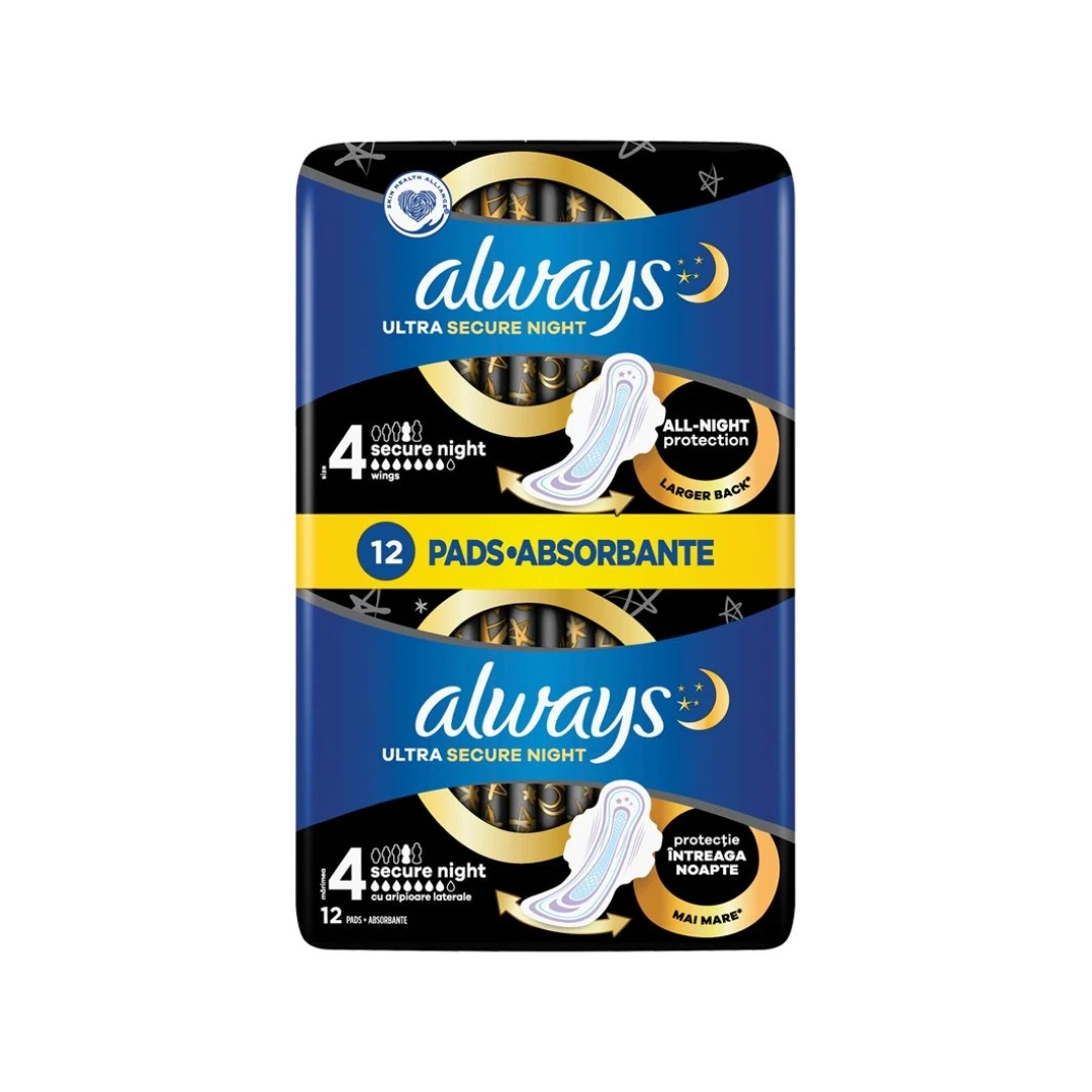 always ULTRA SECURE NIGHT Higijenski Noćni Ulošci sa Krilcima 12 Komada za Sigurnu Zaštitu Tokom ...