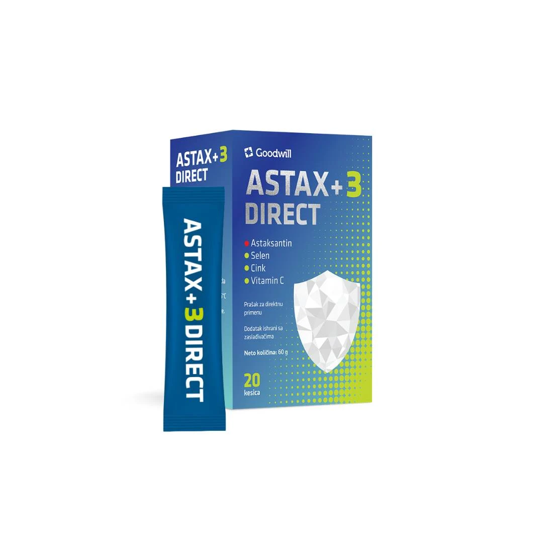 ASTAX+3 Direct Astaksantin, Selen, Cink, Vitamin C 20 Kesica, | eApoteka