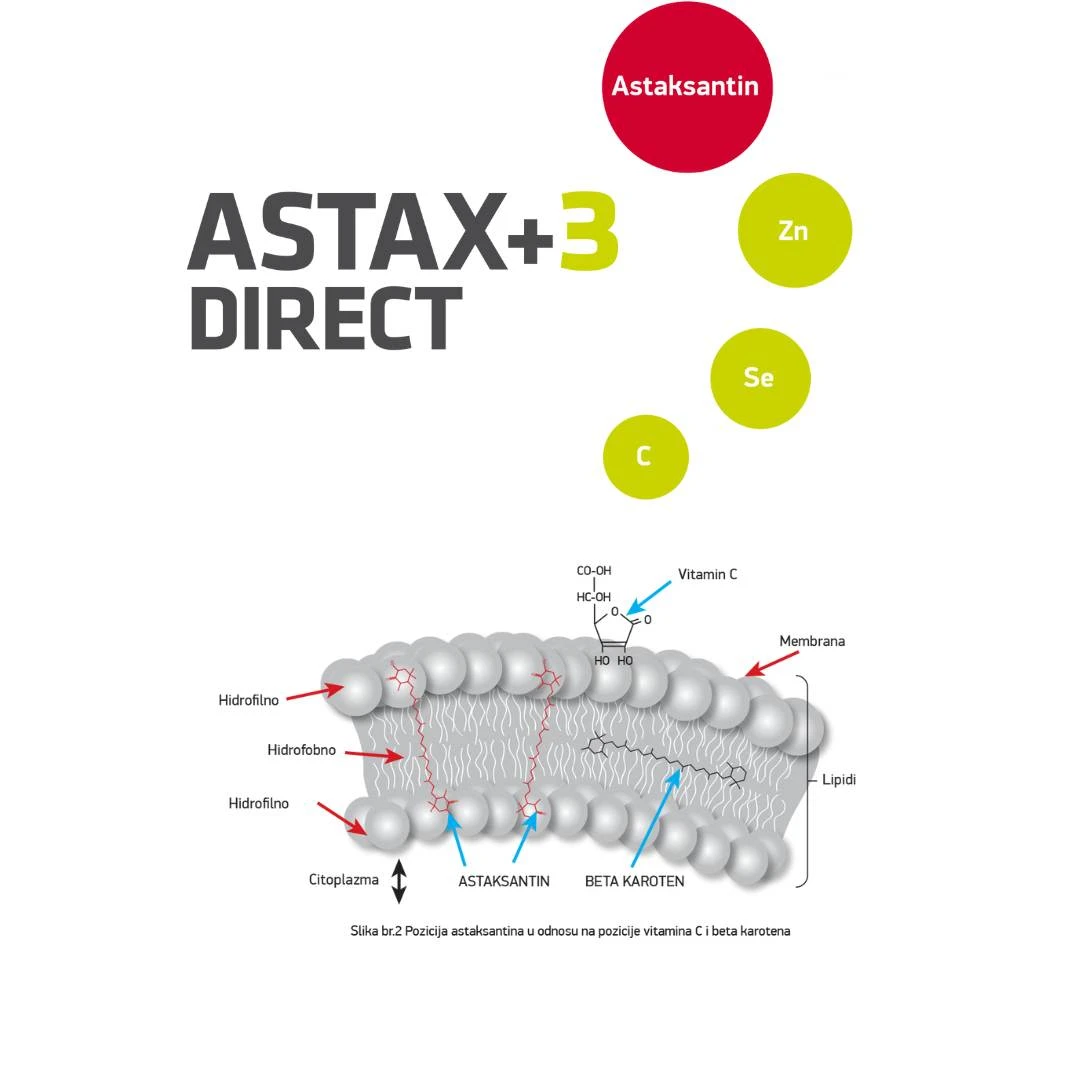 ASTAX+3 Direct Astaksantin, Selen, Cink, Vitamin C 20 Kesica, | eApoteka
