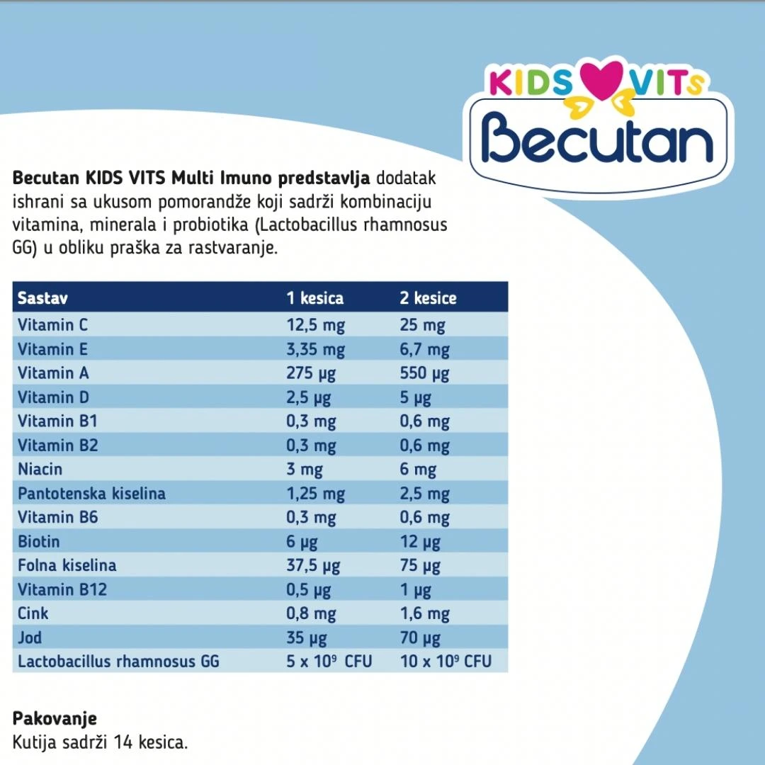 Becutan KIDS VITS Multi Imuno Multivitamini sa Probiotikom za Decu 14 Kesica, | eApoteka