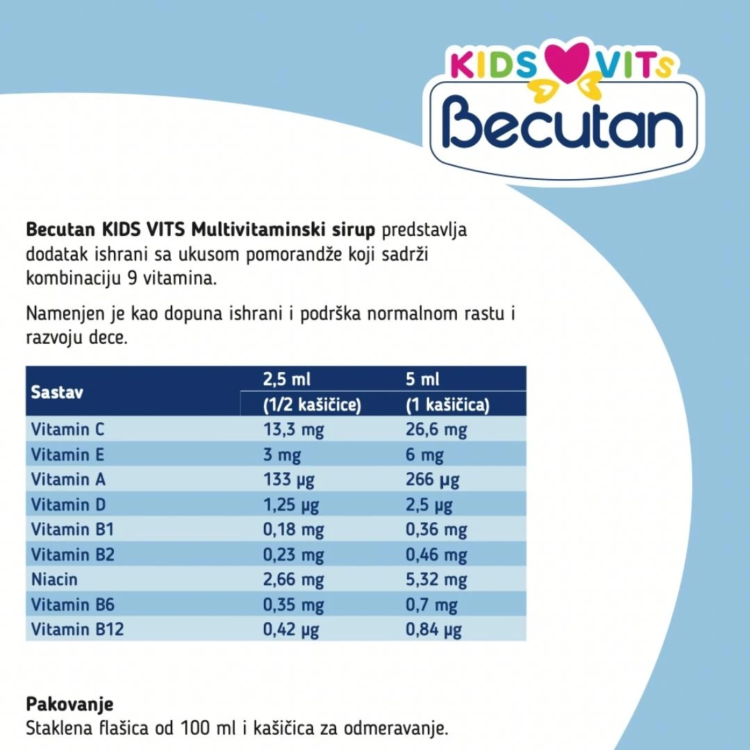 Becutan KIDS VITS Multivitaminski Sirup za Decu 100 mL, | eApoteka