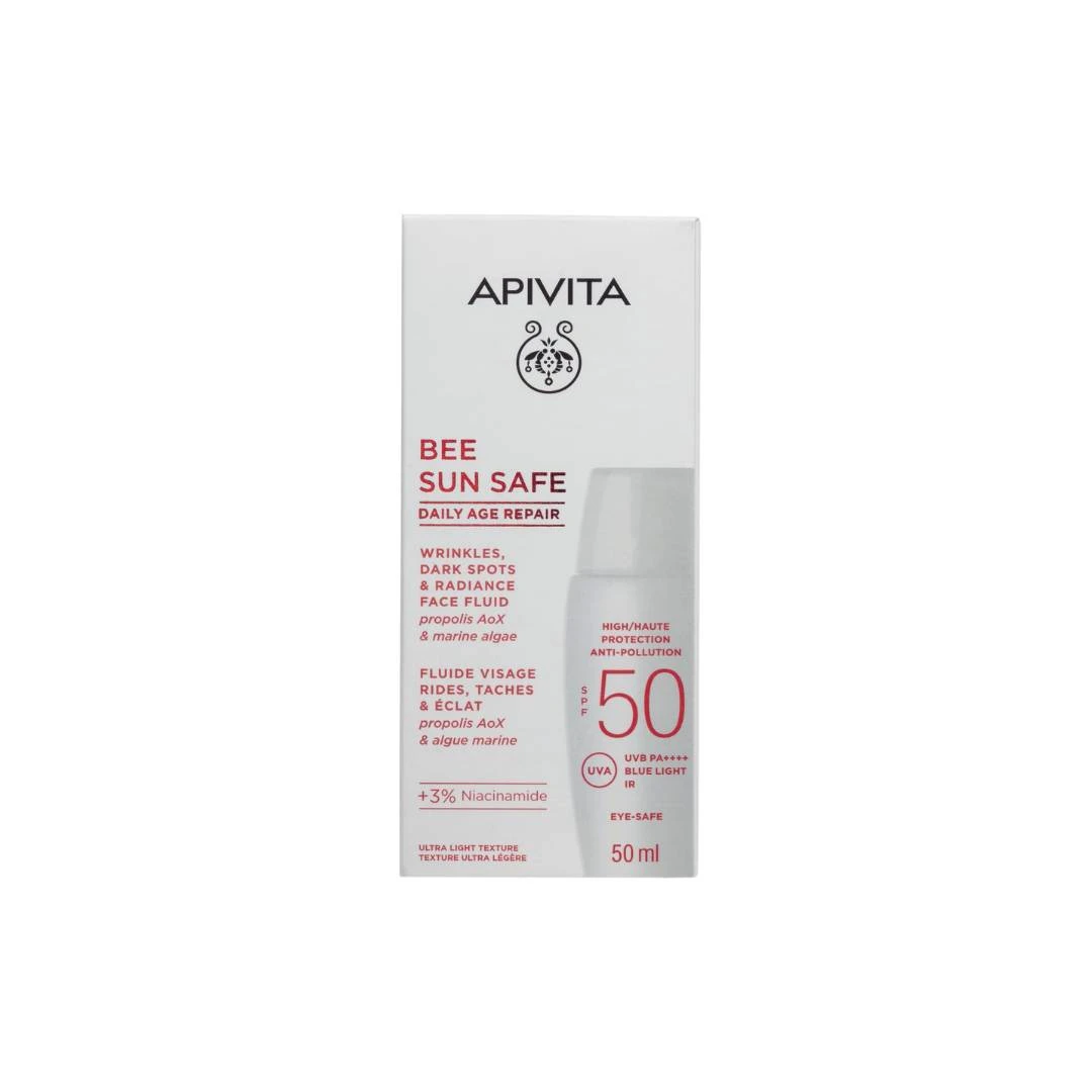 APIVITA BEE SUN SAFE Daily Age Repair Fluid za Lice protiv Tamnih Fleka i za Blistavost Kože ...