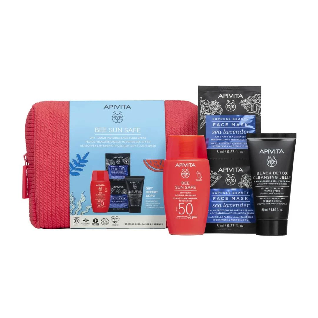 APIVITA PROMO BEE SUN SAFE Fluid za Lice SPF50 50 mL, Crni Detoks Gel za Čišćenje 50 mL i ...