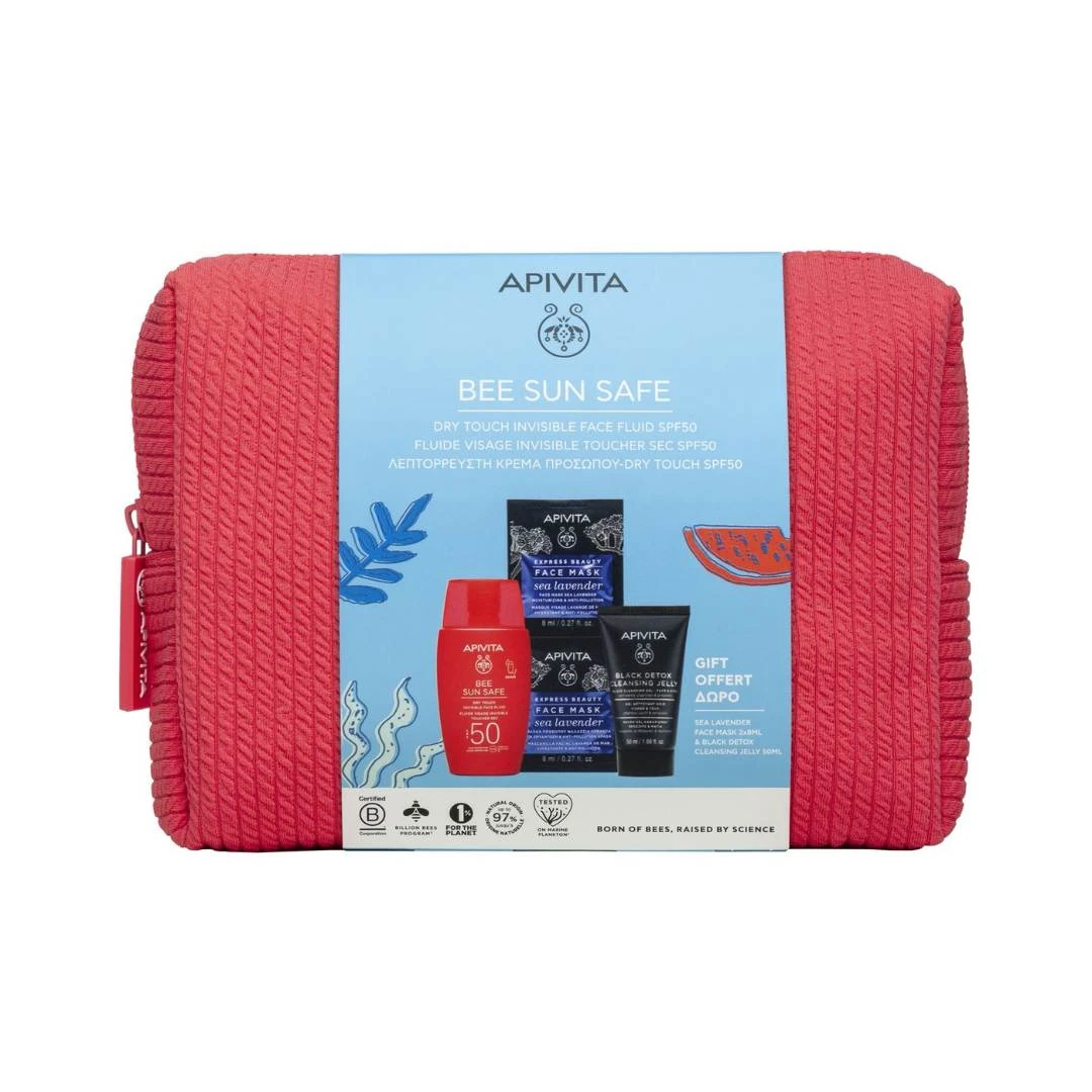 APIVITA PROMO BEE SUN SAFE Fluid za Lice SPF50 50 mL, Crni Detoks Gel za Čišćenje 50 mL i ...