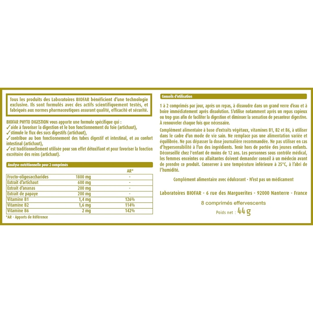 BIOFAR Phyto DIGESTION (Artičoka, Ananas i Papaja), 8 Šumećih Tableta ...
