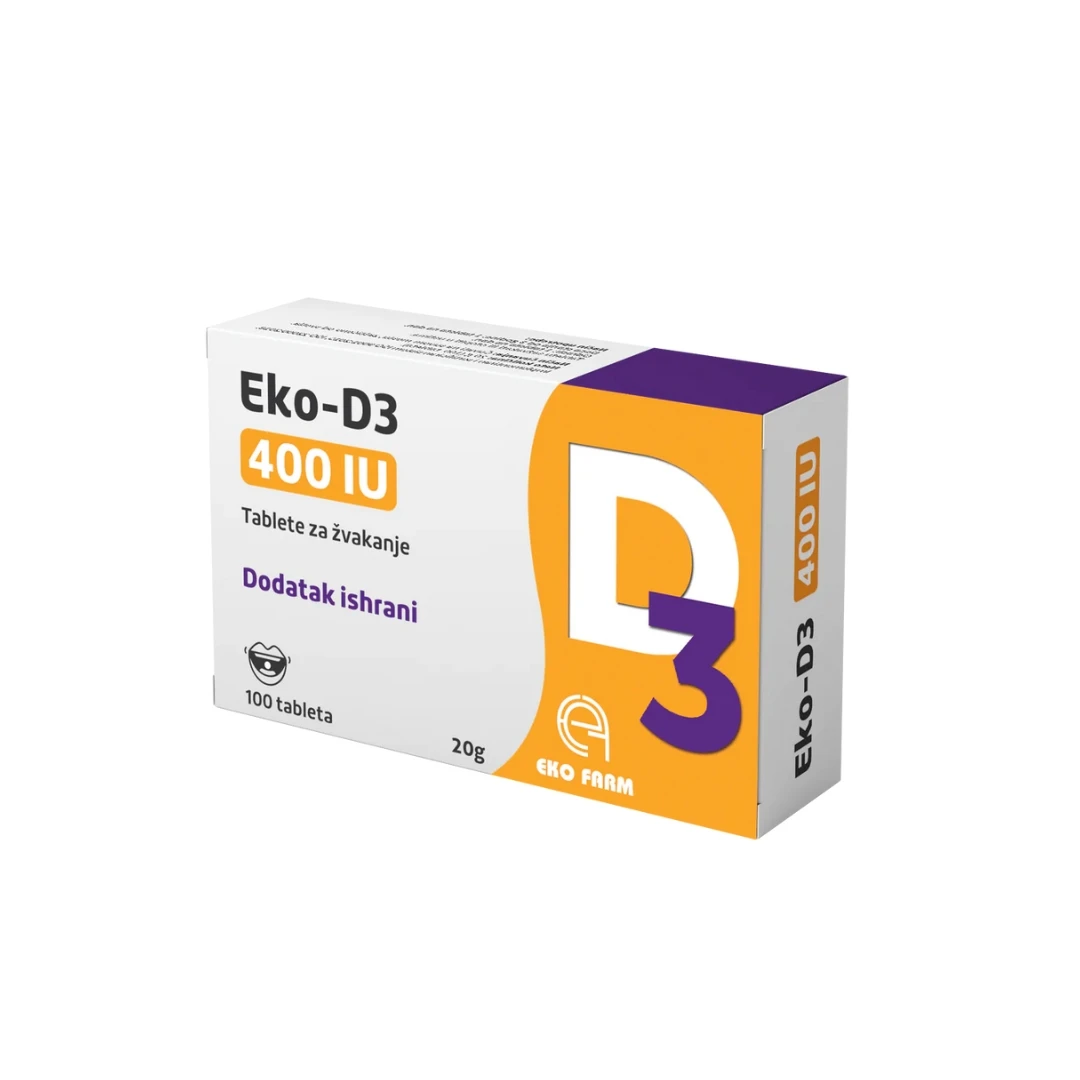 Eko D3 400 IU 100 Tableta za Žvakanje; Vitamin D3 za Decu i Odrasle Holekalciferol, | eApoteka