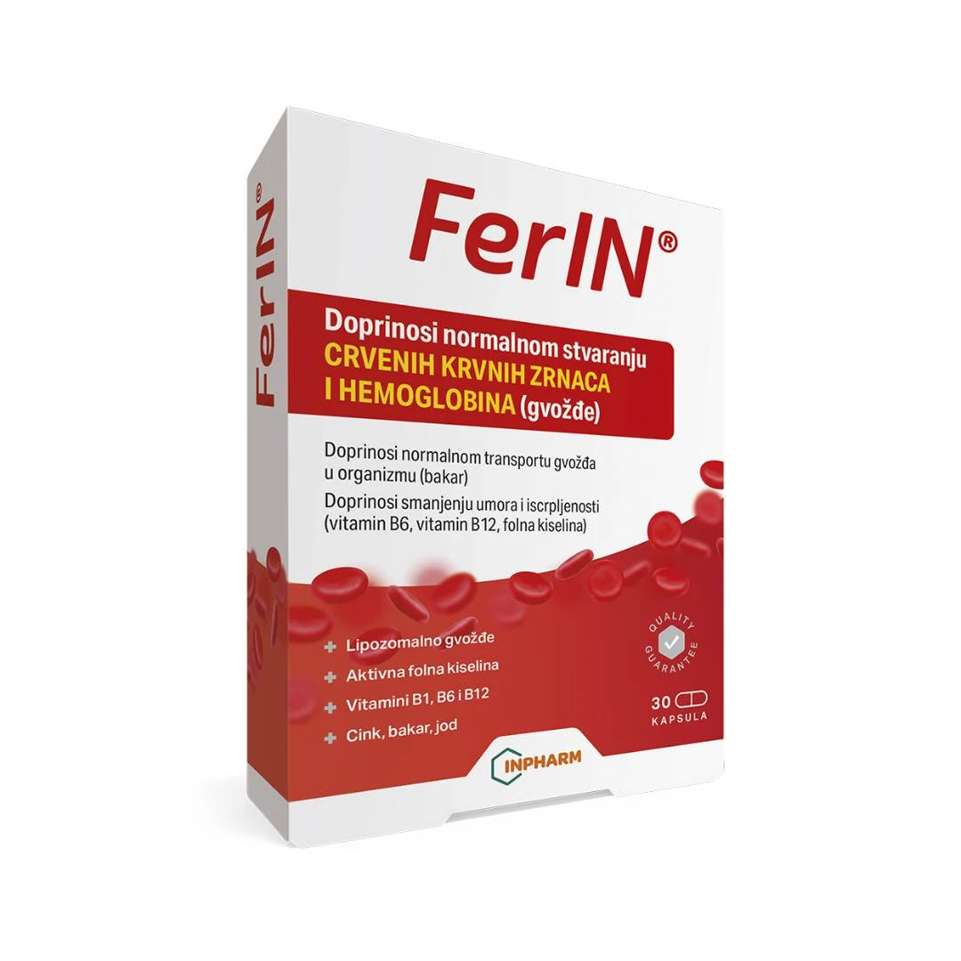 INPHARM FerIN® 30 Kapsula za Anemiju; za Normalno Stvaranje Crvenih Krvnih Zrnaca i Hemoglobina ...