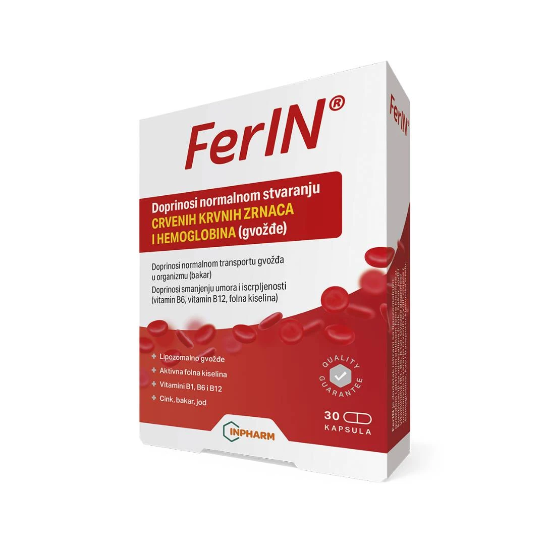 INPHARM FerIN® 30 Kapsula za Anemiju; za Normalno Stvaranje Crvenih Krvnih Zrnaca i Hemoglobina ...