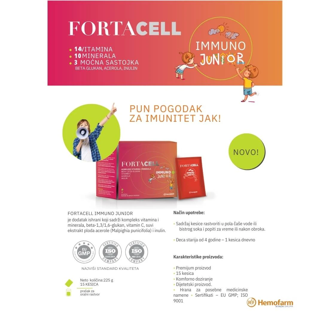 FortaCELL IMMUNO JUNIOR 15 Kesica za Jačanje Imuniteta kod Dece, | eApoteka