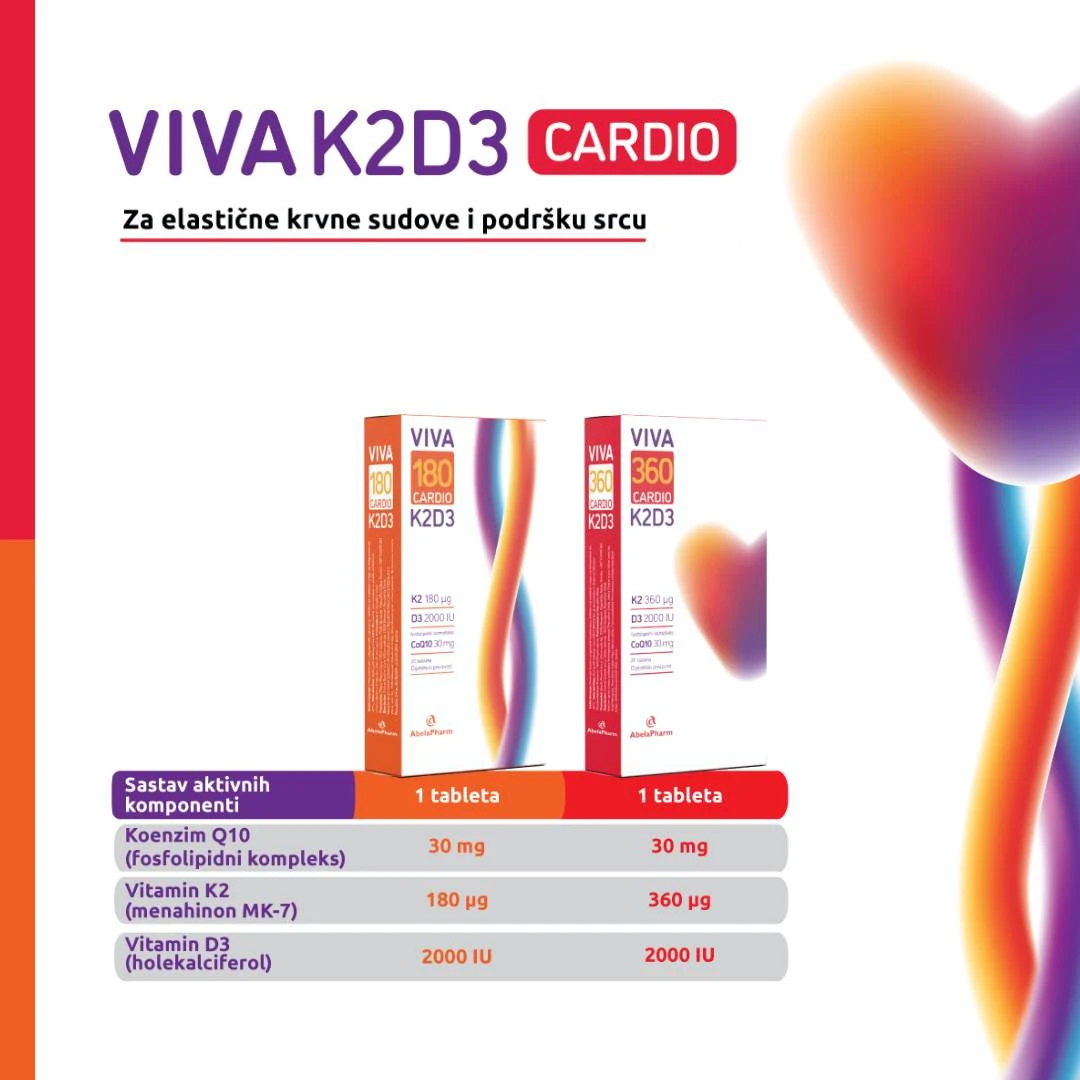 K2D3® VIVA® 180 Cardio 20 Tableta za Jake Kosti, Protiv Osteoporoze, | eApoteka