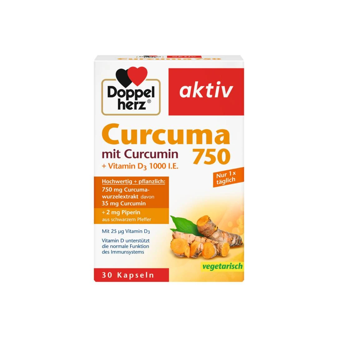 Doppelherz® Aktiv Curcuma 750 Curcumin sa Kurkuminom i Vitaminom D3 1000 I.J. 30 Kapsula, | eApoteka