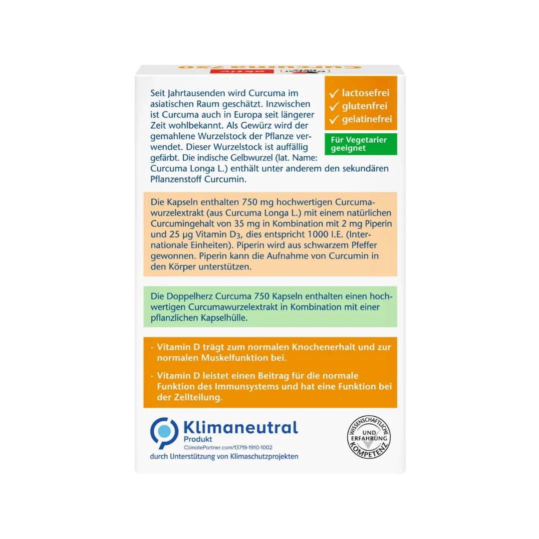 Doppelherz® Aktiv Curcuma 750 Curcumin sa Kurkuminom i Vitaminom D3 1000 I.J. 30 Kapsula, | eApoteka
