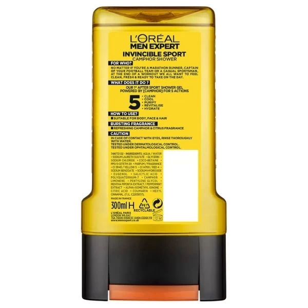L'Oréal Men Expert Invincible Sport 5in1 Shower Gel 300 mL, | eApoteka