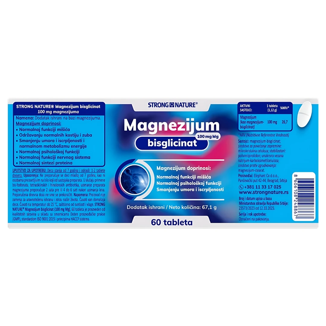 STRONG NATURE® Strong Nature Magnezijum Bisglicinat 100 mg 60 Tableta ...
