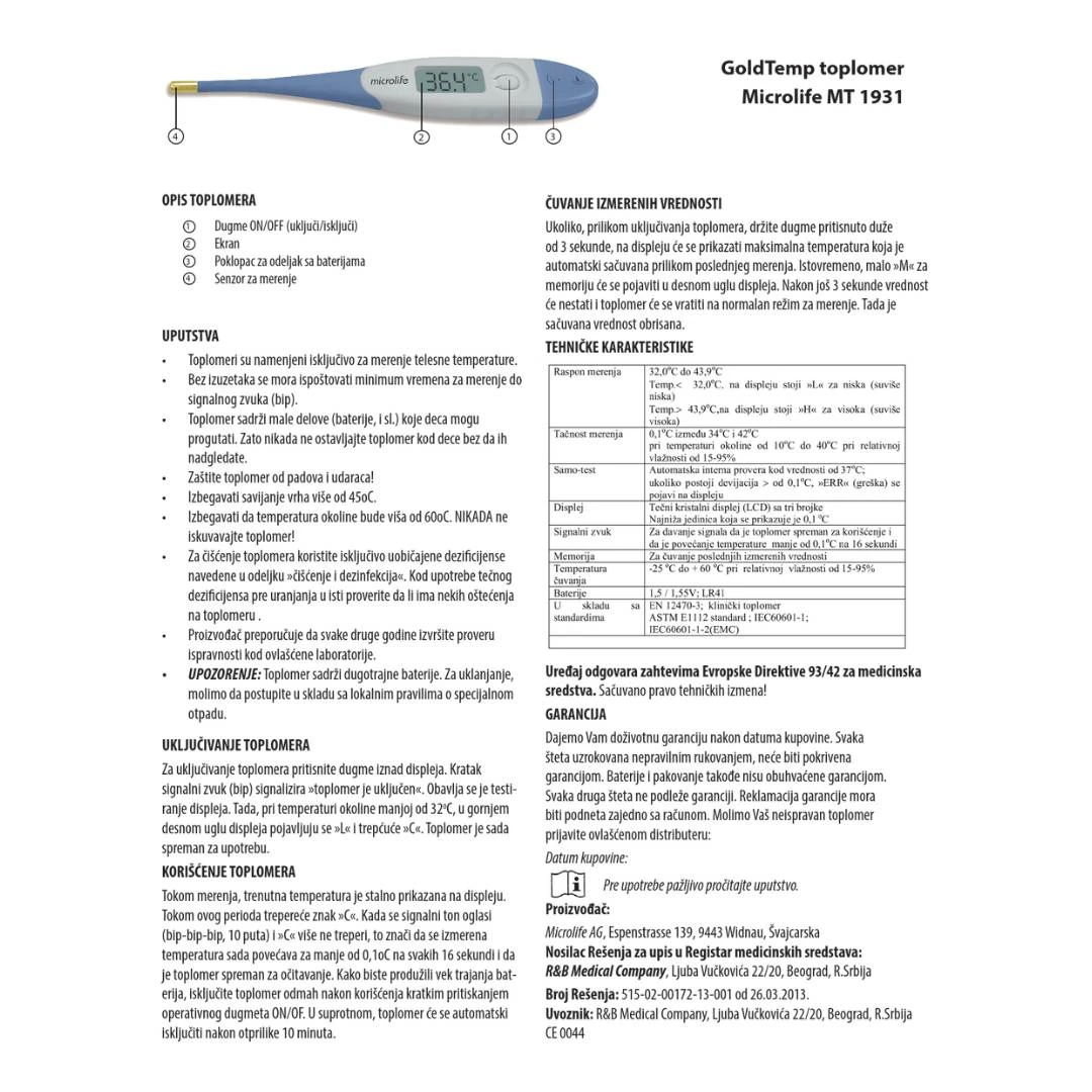Microlife® Digitalni Toplomer sa Fleksibilnim Vrhom MT 1931, | eApoteka