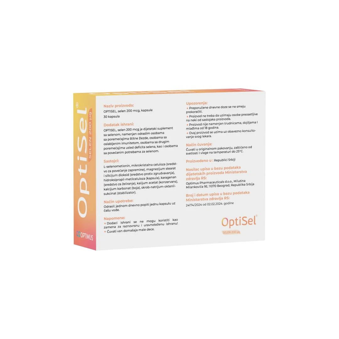 OptiSel Selen 200 mcg 30 Kapsula, | eApoteka