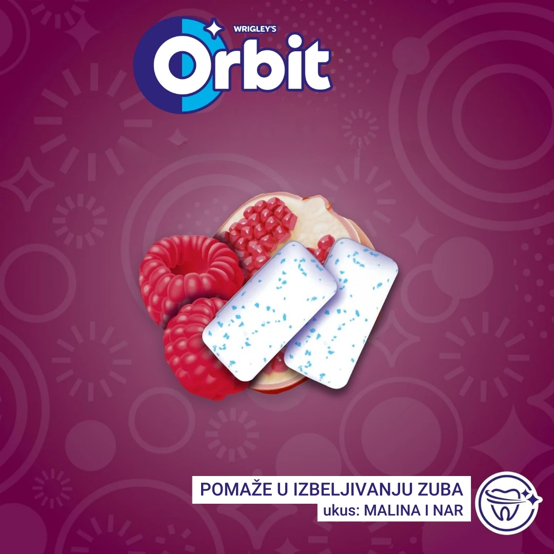 Orbit® Žvake WHITE Raspberry Pomegranate Borovnica i Nar 10 Žvaka ...