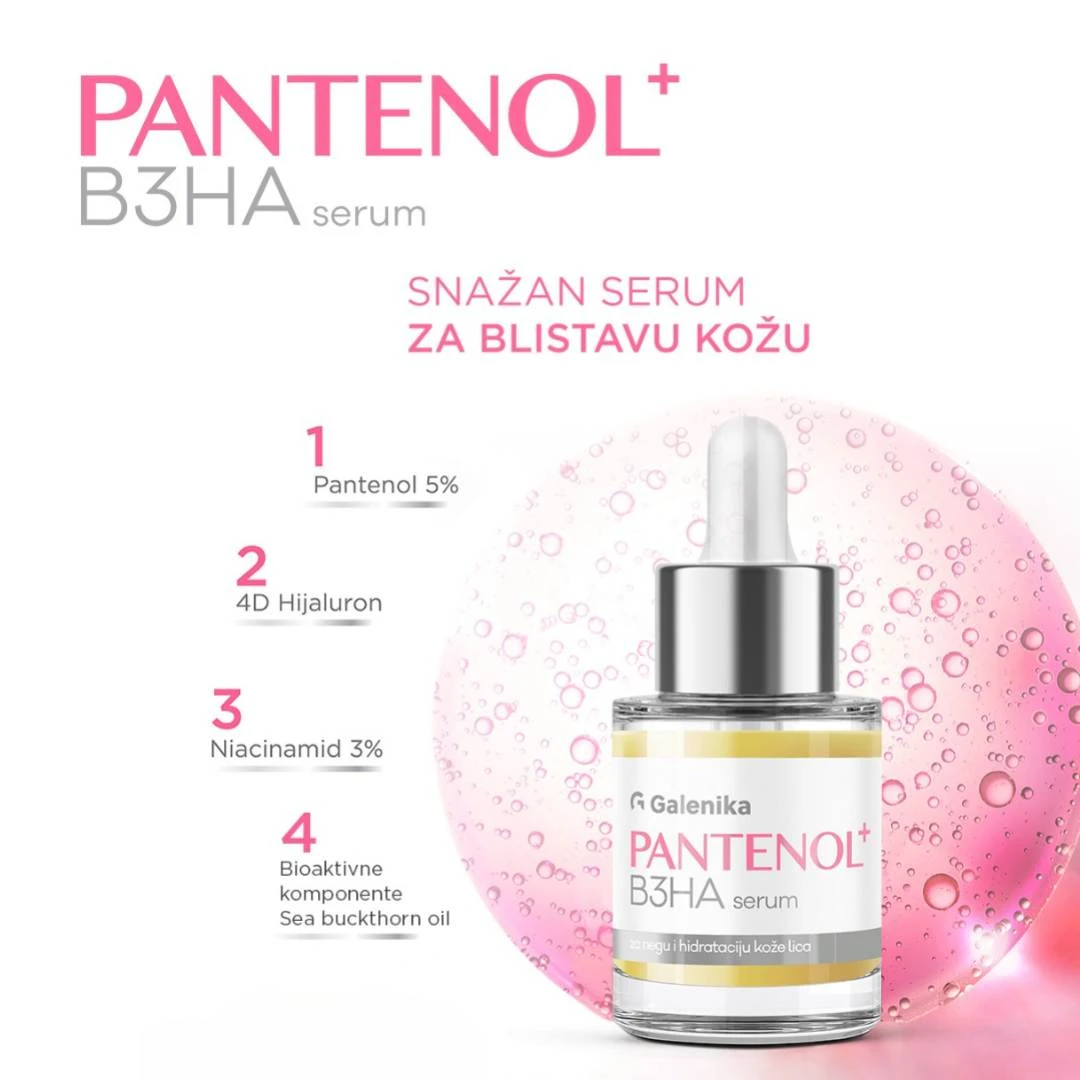 Galenika PANTENOL + B3HA Serum za Negu Lica 30 mL; Anti-Age Serum za Regeneraciju i Hidrataciju ...