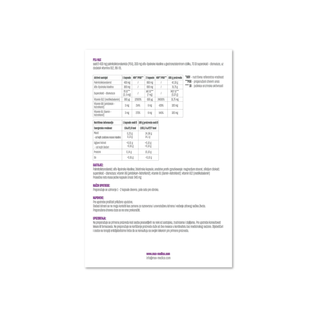 MaxMedica PEA MAX 30 Kapsula za Neuropatski Bol, | eApoteka