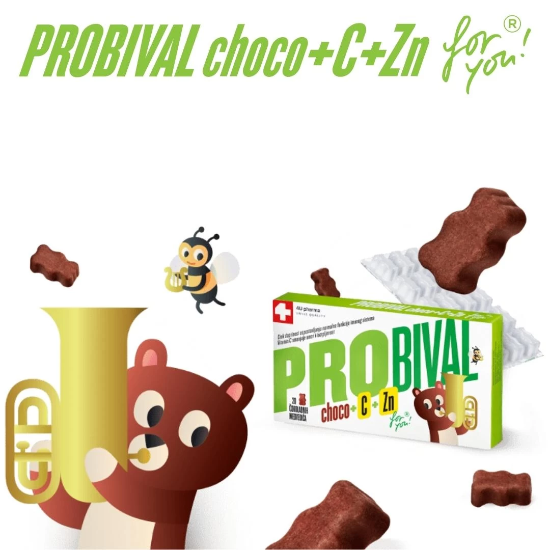 PROBIVAL CHOCO MEDVEDIĆI Zn+Vitamin C Probiotik 20 Medvedića, | eApoteka