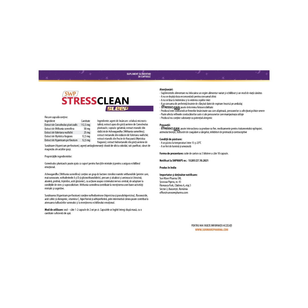 SWP STRESSCLEAN SLEEP 30 Kapsula za Spavanje, Opuštanje i Protiv Stresa ...