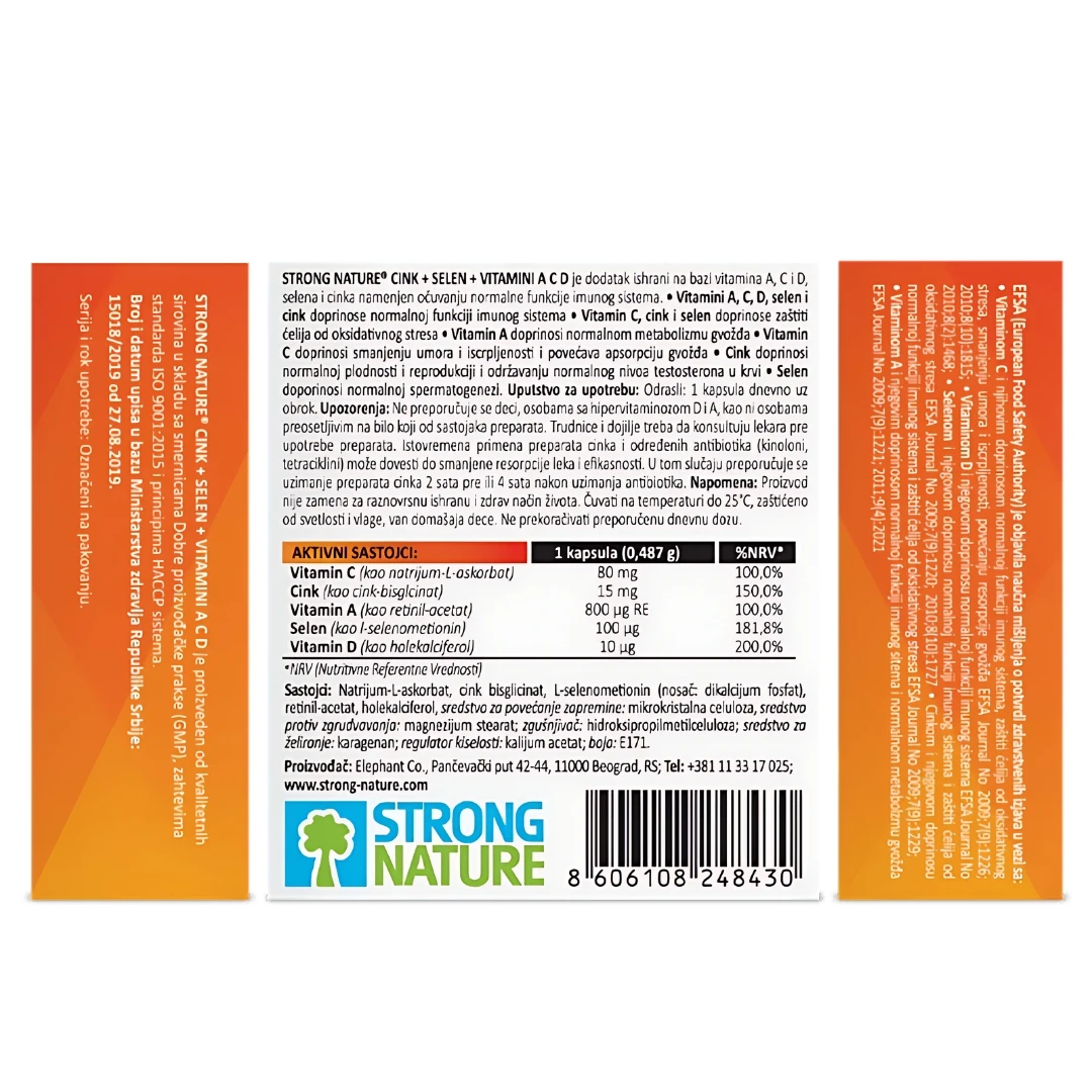STRONG NATURE® Cink+Selen+Vitamini A C D 30 Kapsula, | eApoteka