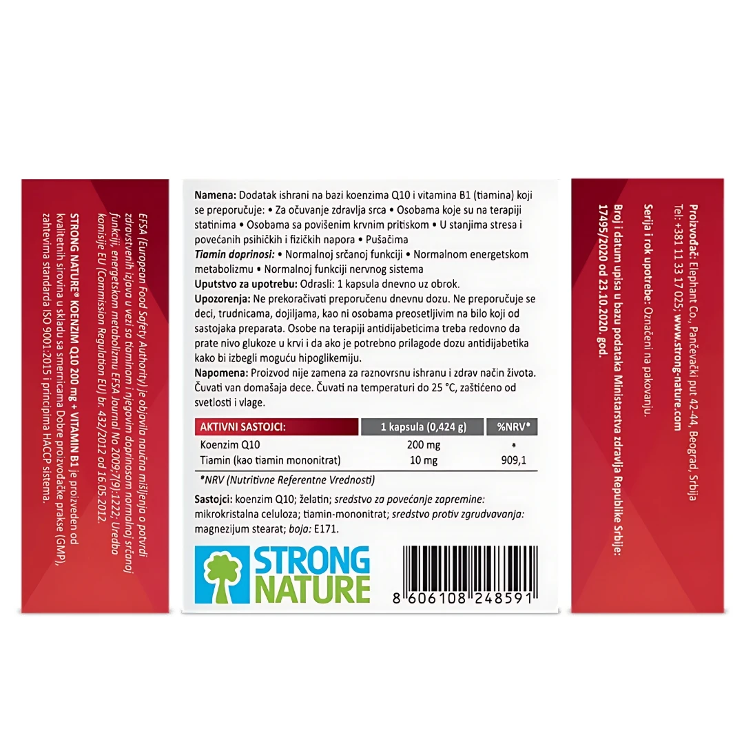 STRONG NATURE® Koenzim Q10 200 mg + Vitamin B1 10 mg 30 Kapsula, | eApoteka