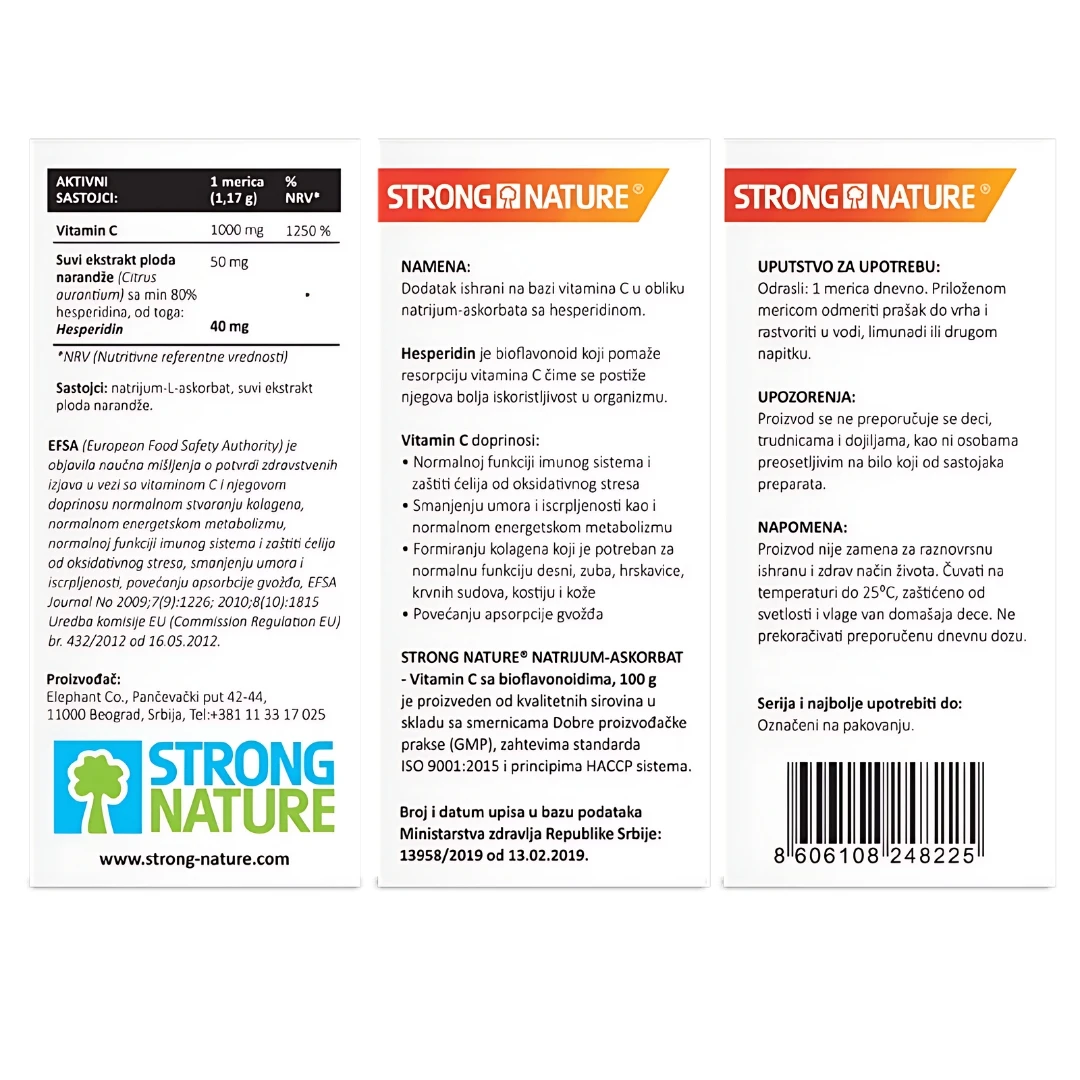STRONG NATURE® Natrijum Askorbat - Vitamin C sa Bioflavonoidima Prah ...