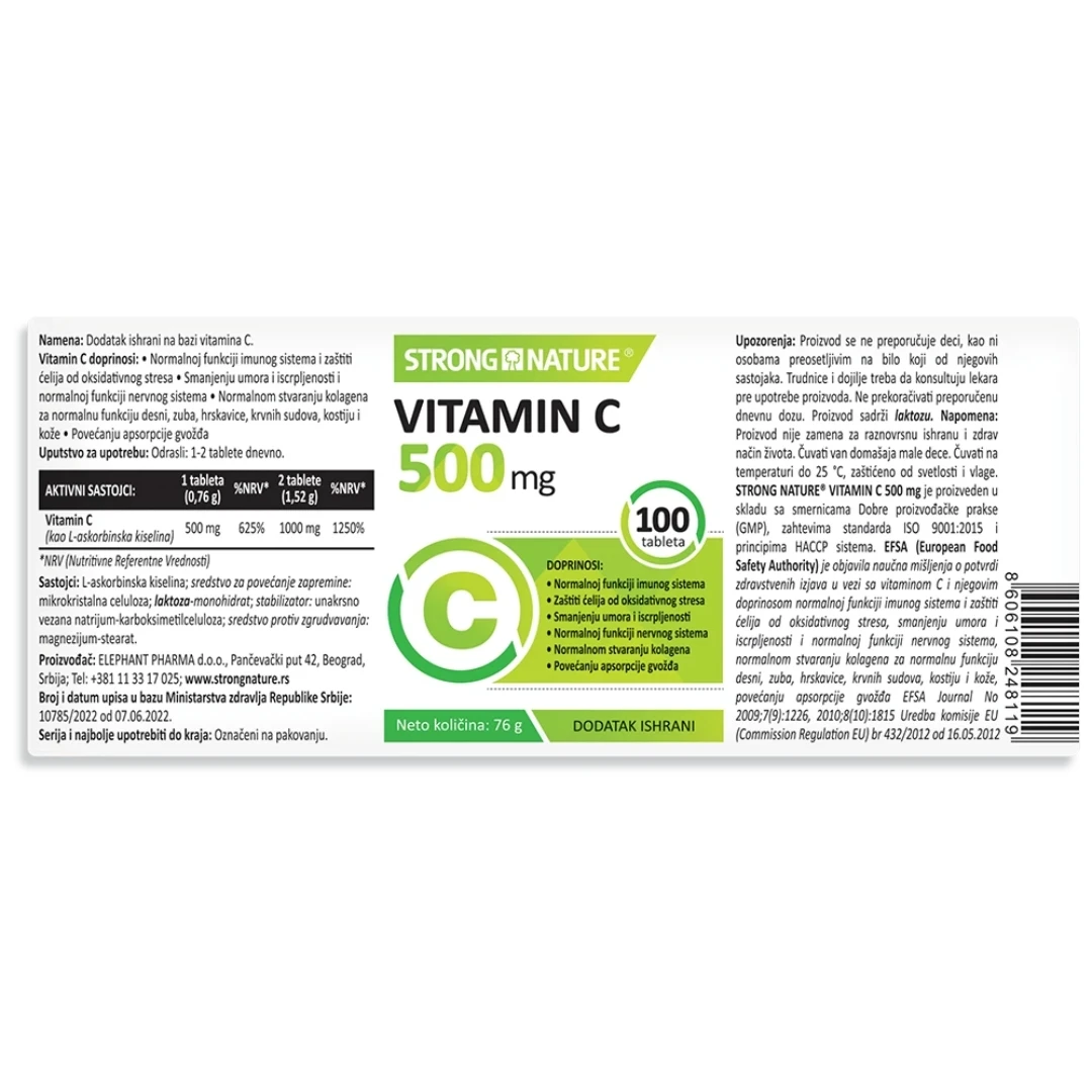 STRONG NATURE® Vitamin C 500 mg 100 Tableta, | eApoteka