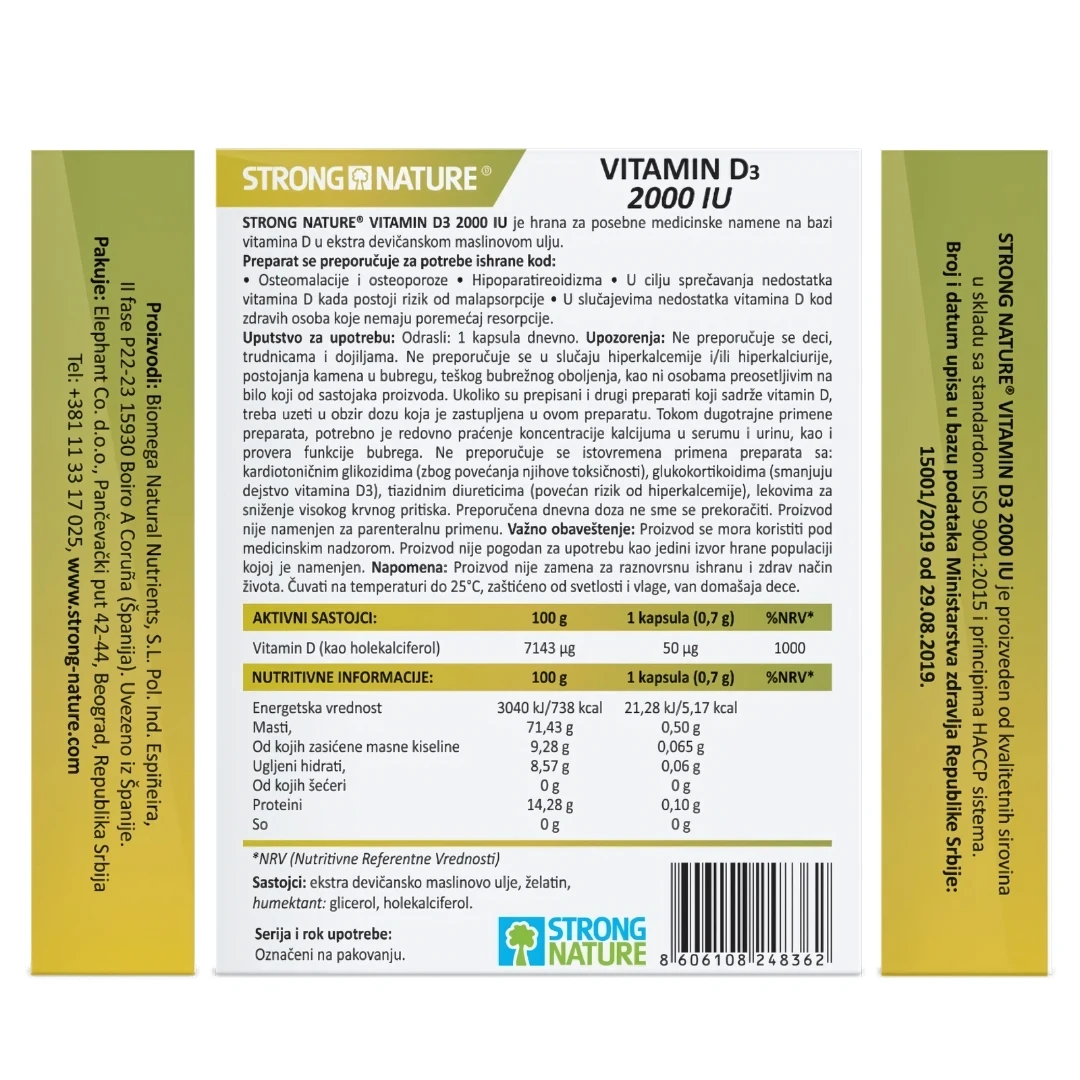 STRONG NATURE® Vitamin D3 2000 IU 50 µg 30 Mekih Želatinoznih Kapsula ...