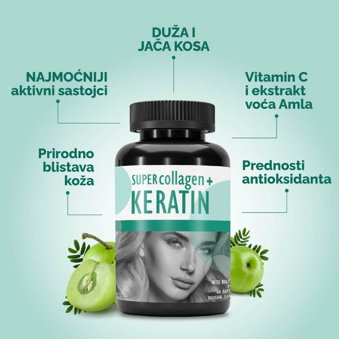 Super Collagen + KERATIN 60 Kapsula za Jaču i Sjajniju Kosu bez Opadanja, | eApoteka